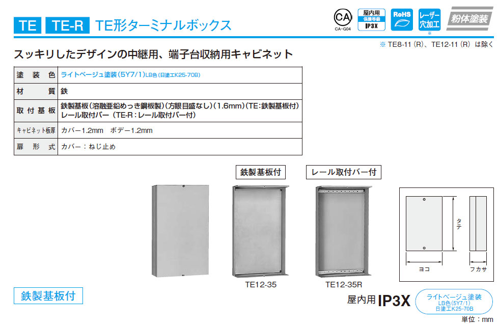 TE12-35R TE-R形ターミナルボックス レール取付バー付 / 電設資材 電線 ケーブル ネット 通販 Watanabe